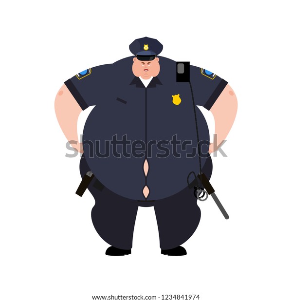 Fat Cop. Thick Policeman. Obese Officer Police. Vector illustration