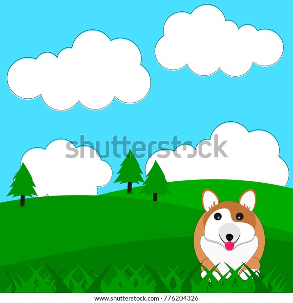 Fat Corgi Dog Landscape Flat Cartoon Stock Vector (Royalty Free ...