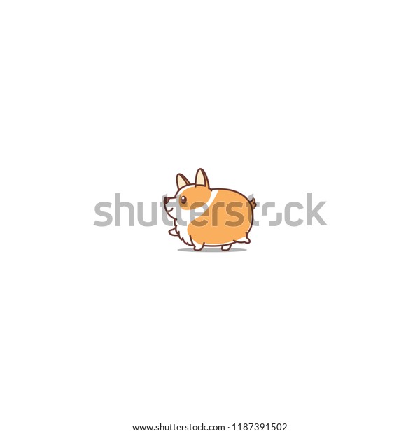 Fat corgi dog walking cartoon icon, vector illustration