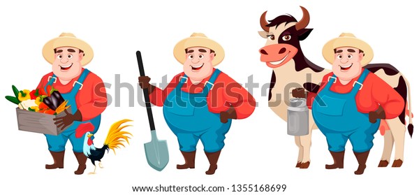 Fat Farmer Agronomist Set Three Poses Stock Vector (Royalty Free ...