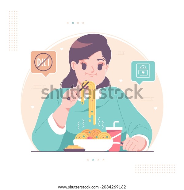 Fat Girl Character No Diet Concept Stock Vector Royalty Free