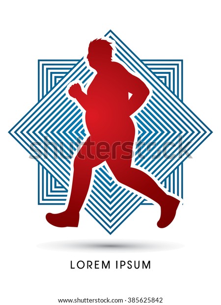 Fat Man Running Designed On Line: vector de stock (libre de regalías ...
