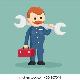 Fat Mechanic Big Wrench Tool Box Stock Vector (Royalty Free) 584967046 ...