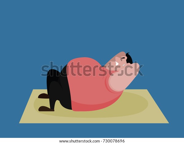 Fat men exercise with sit-ups. vector illustration