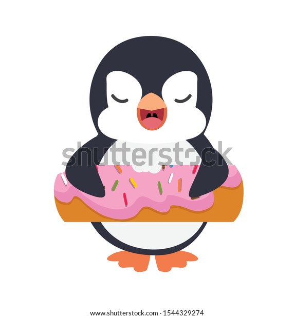 Fat Penguin cartoon with Donut Pool Float