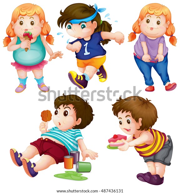 Stock vektor „Fat People Eating Exercising Illustration“ (bez ...