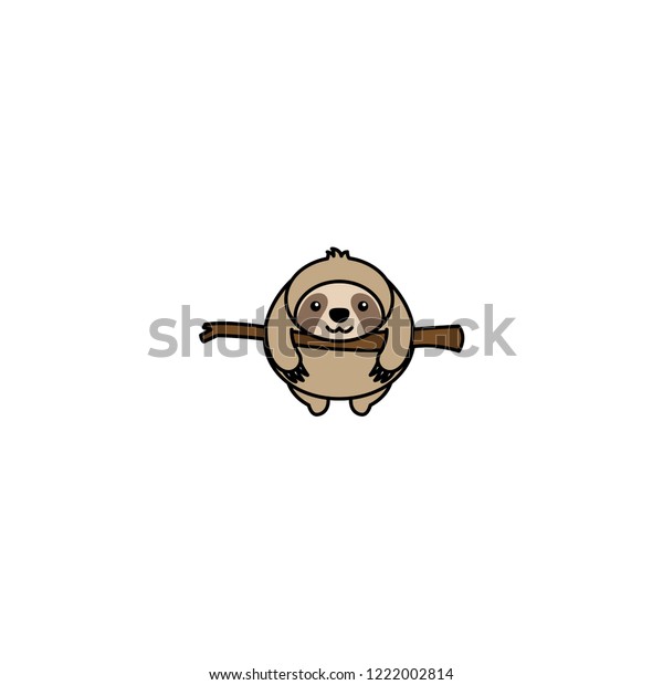 Fat Sloth On Branch Cartoon Icon Stock Vector (Royalty Free) 1222002814