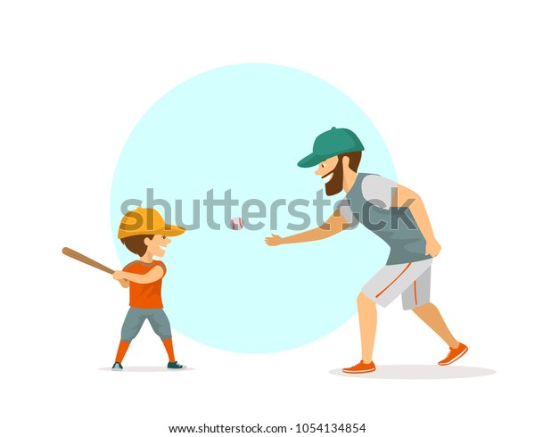 Father Son Boy Man Playing Baseball Stock Vector (Royalty Free ...