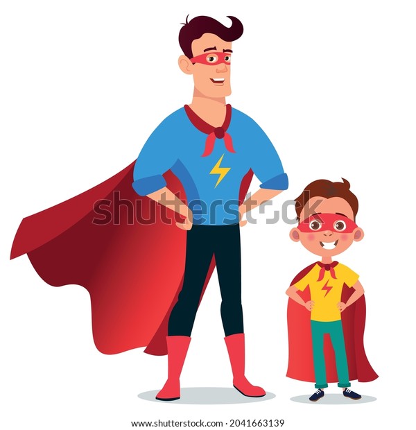 Father Son Superheroes Cartoon Characters Son Stock Vector (Royalty ...