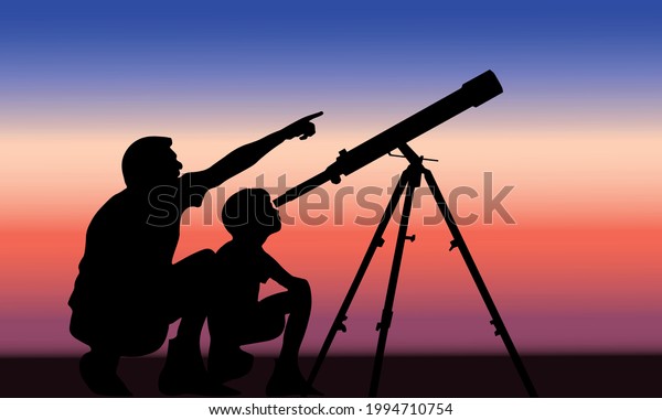 Father Teaches His Son About Astronomy Stock Vector (Royalty Free ...