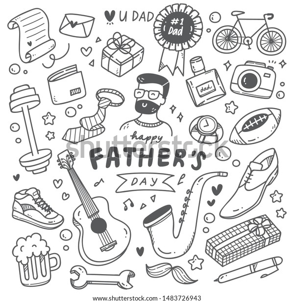 Fathers Day Cute Doodle Set Stock Vector (Royalty Free) 1483726943