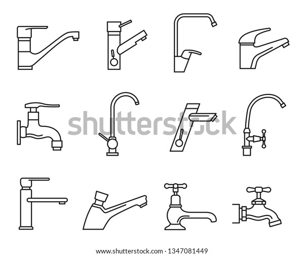 Faucet Icon Set Water Tap Sink Stock Vector (Royalty Free) 1347081449