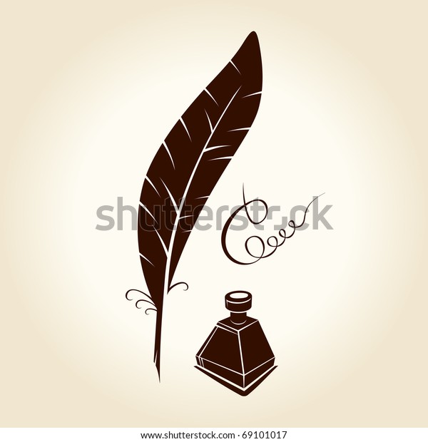 Feather Pen Ink Calligraphic Letter Vector Stock Vector (Royalty Free ...
