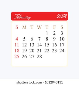 February 2018 Calendar Calendar Sticker Design Stock Vector (Royalty ...
