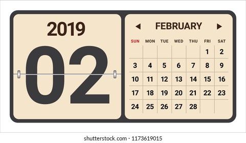 February 2019 Monthly Calendar Vector Illustration Stock Vector ...