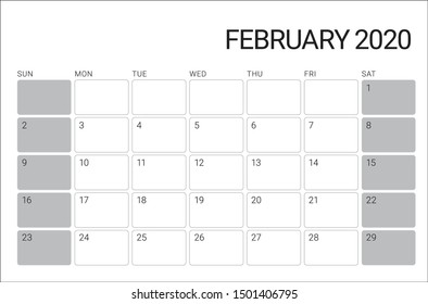 February 2020 Monthly Calendar Vector Illustration Stock Vector ...