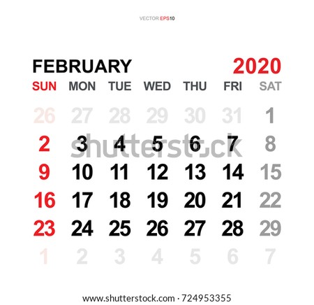 February 2020 Vector Monthly Calendar Template Stock Vector (Royalty ...