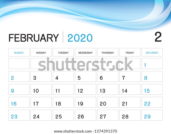 February 2020 Year Template Calendar 2020 Stock Vector (Royalty Free ...