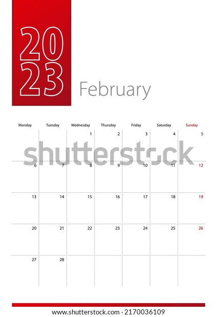 February 2023 Calendar Design Week Starts: เวกเตอร์สต็อก (ปลอดค่า ...