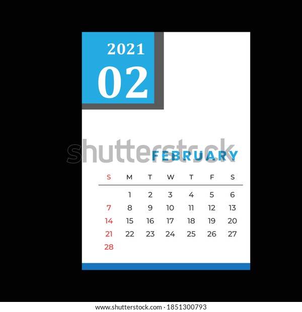 February Calendar Template Black Background Colors Stock Vector ...