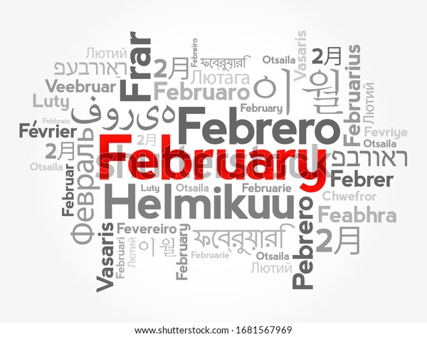 February Different Languages World Word Cloud Stock Vector (Royalty ...