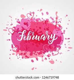 February Word Hand Lettering Typography Watercolor Stock Vector ...