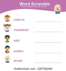 Feelings Scramble Words Educational Activity Preschool Stock Vector ...