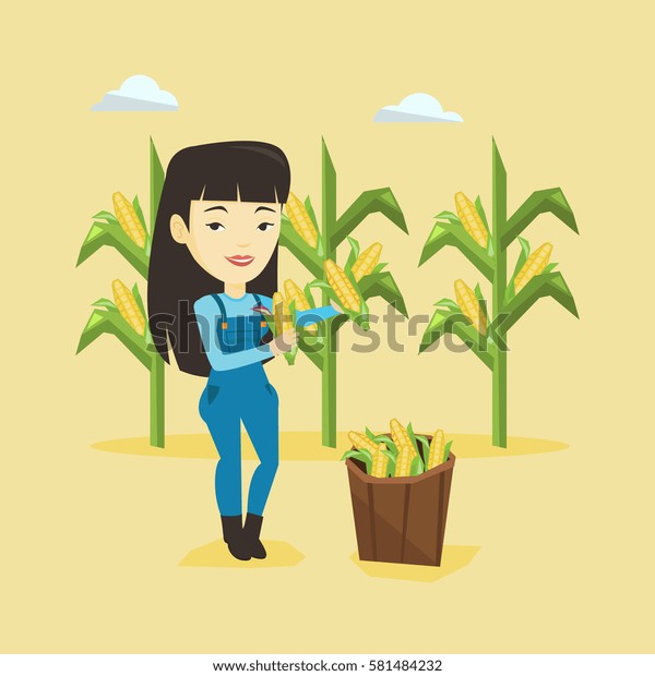 Female Asian Farmer Holding Corn Cob Stock Vector (Royalty Free ...