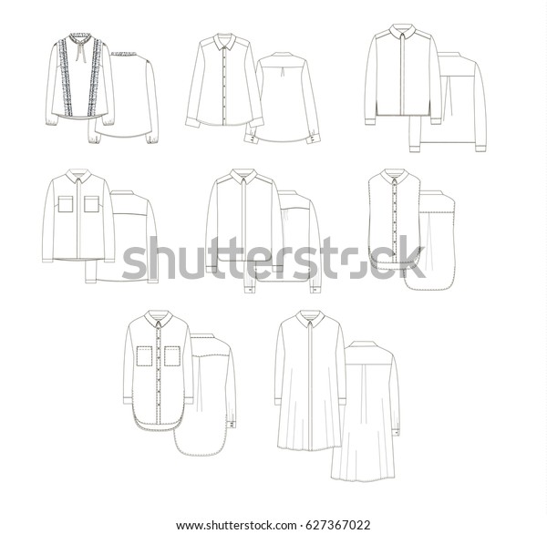 Female Blouses Collection Technical Drawing Stock Vector (Royalty Free ...
