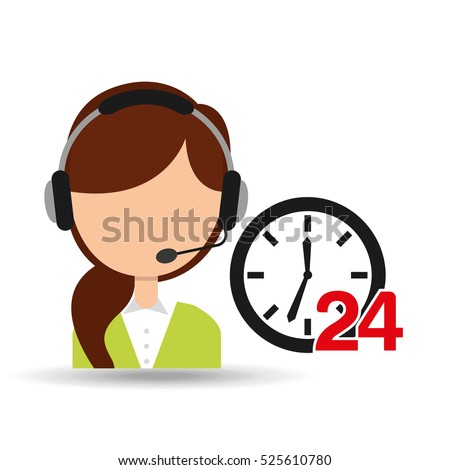 Immagine vettoriale a tema Female Call Center 24 Clock Support (royalty ...