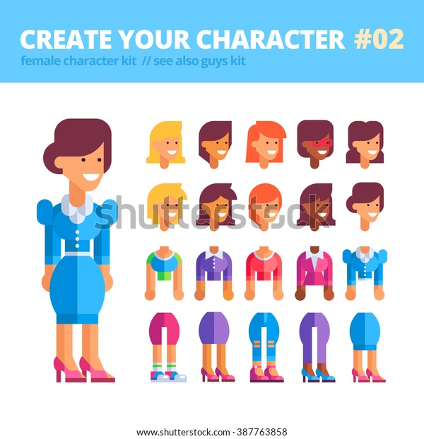 Female character creation kit. Set of replaceable parts for creating ...