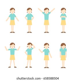 Vektor Stok Female Character Different Poses Set Various (Tanpa Royalti ...