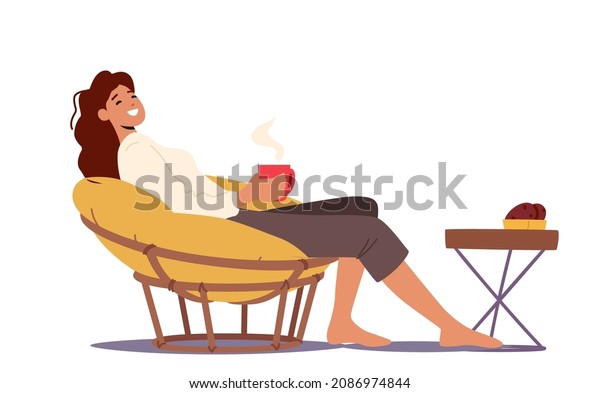 Female Character Relaxing Comfortable Soft Round Stock Vector (Royalty ...