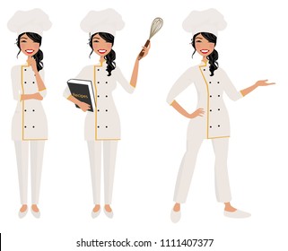 Female Chef Three Poses Stock Vector (Royalty Free) 1111407368