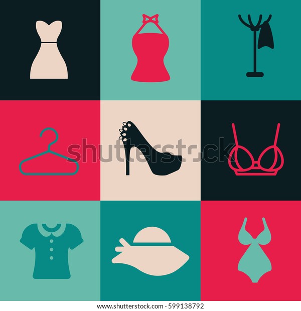 Female Clothes Icons Set Stock Vector (Royalty Free) 599138792 ...