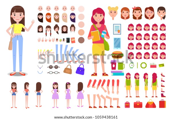 Female Collection Character Accessories Details Emotions Stock Vector ...