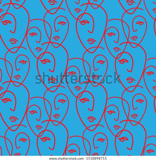 Female Decorative Faces Vector Seamless Pattern Stock Vector (Royalty ...