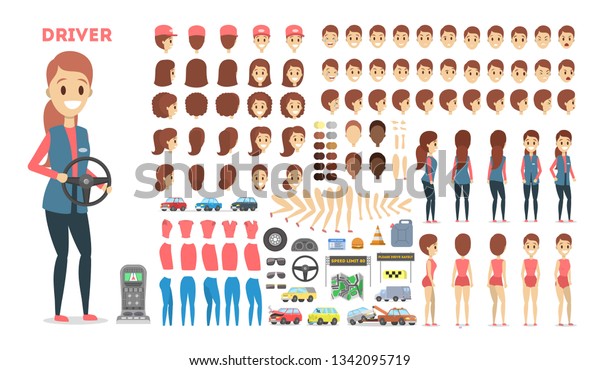 Female Driver Character Set Animation Various Stock Vector (Royalty ...