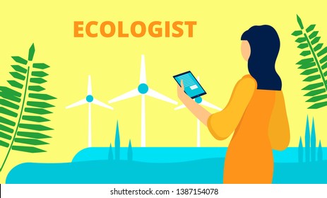 Female Ecologist Tablet Flat Banner Template Stock Vector (Royalty Free ...