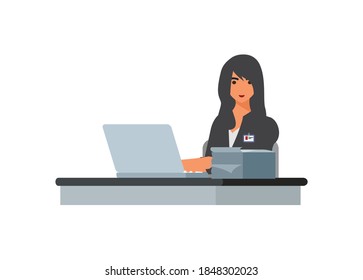 Female Employee Smiling Simple Flat Illustration Stock Vector (Royalty ...