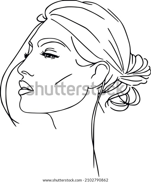 Female Face Line Art Vector Woman Stock Vector (Royalty Free ...