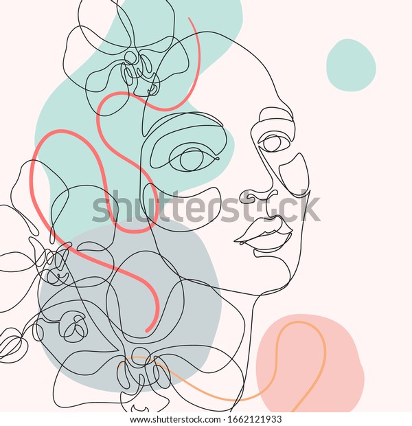 Female Face One Line Drawing Minimal: vetor stock (livre de direitos ...