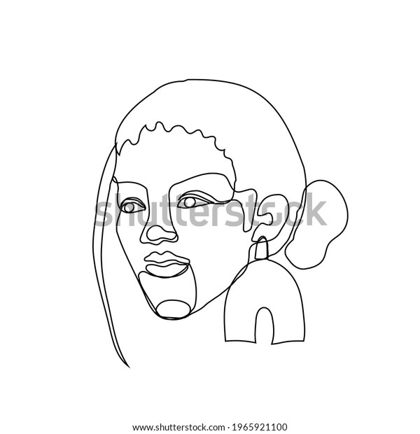 Female Head Contour Vector Drawing Statement Stock Vector (Royalty Free ...