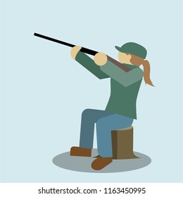 Female Hunter Flat Vector Illustration Stock Vector (Royalty Free ...