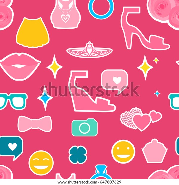 Female Interests Symbols Seamless Pattern Background Stock Vector ...