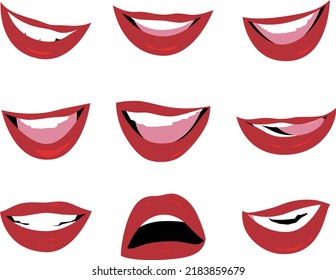 Female Lips Different Expressions Vector Illustration Stock Vector ...