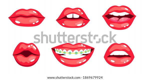 Female Lips Set Cartoon Beautiful Kisses Stock Vector (Royalty Free ...