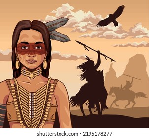 Female Native Desert Scene Stock Vector (Royalty Free) 2195178277 ...