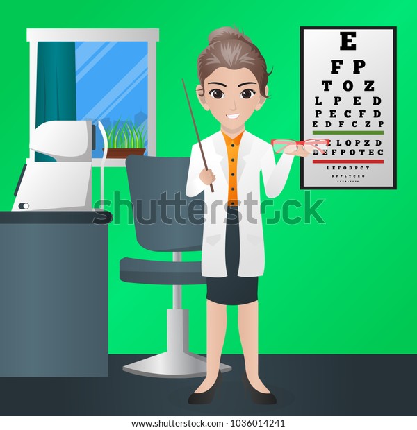 Female Optician Holding Eyeglasses Pointer Stock Vector (Royalty Free ...