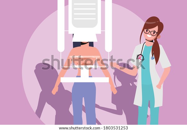 Female Patient Undergoing Mammogram Screening Procedure Stock Vector ...